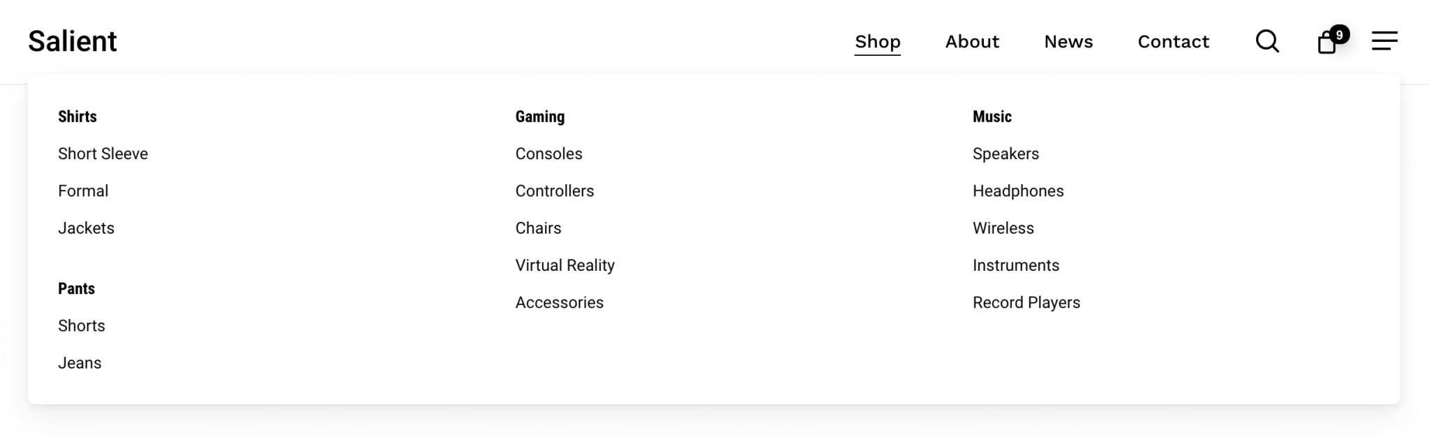 Salient Menu Options – Salient Documentation
