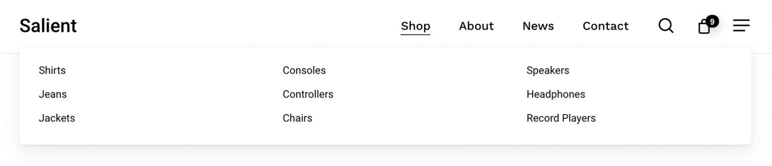 Salient Menu Options - Salient Documentation